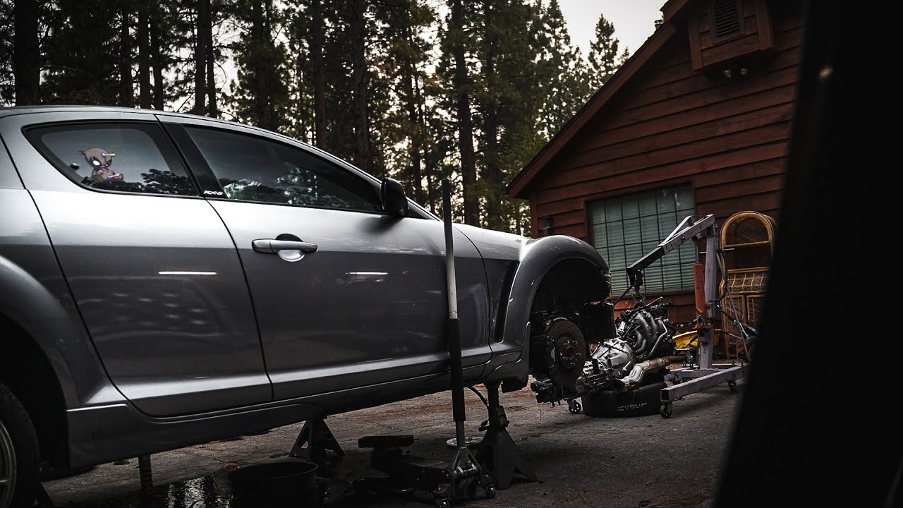 Rx8 engine bay prep and 1jz Install! - YouTube