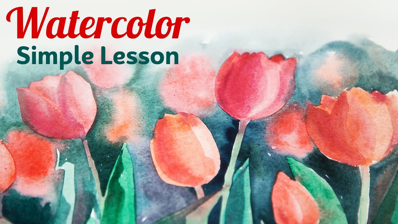 How to Paint Tulips Watercolor. Simple Lesson for Beginners. Real Time ...