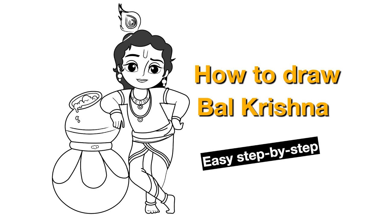Easy Bal Krishna Drawing Step by Step | Janmashtami Special Drawing ...