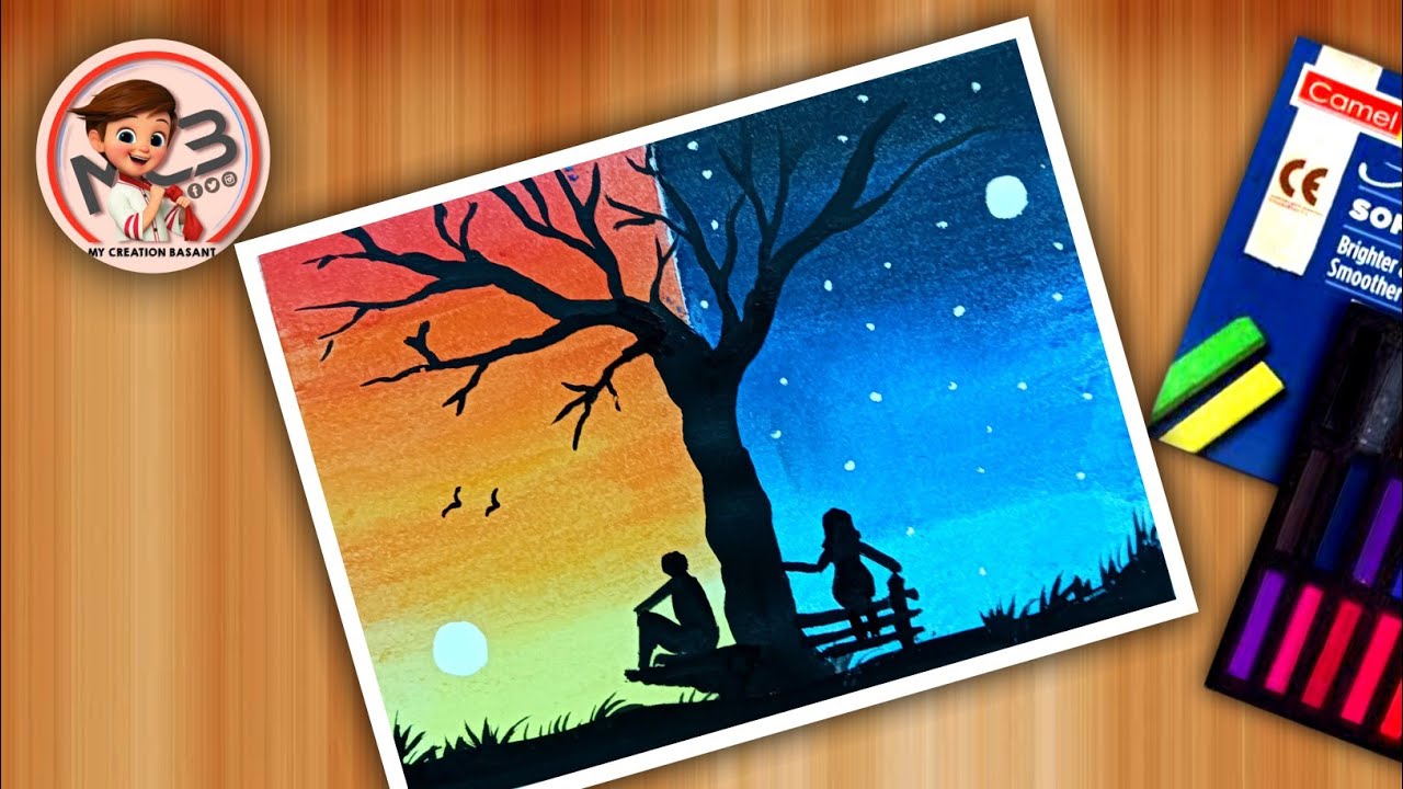 ⛅ vs 🌌 easy senery drawing with soft pastel #shorts - YouTube
