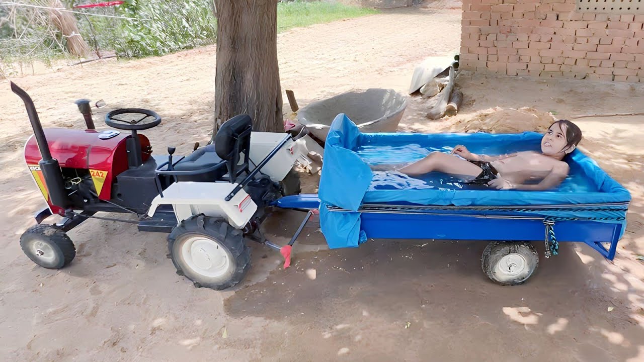 We Made a Mini Tractor Swimming Pool | DIY Tractor | Mini Eicher Komal ...