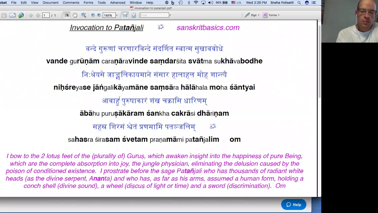 Patanjali invocation for ashtanga vinyasa yoga in Sansrkit and English ...