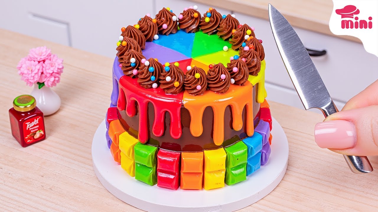 [💕Mini Cake 💕] Mini Rainbow Cake With Chocolate | Stunning Rainbow Cake ...