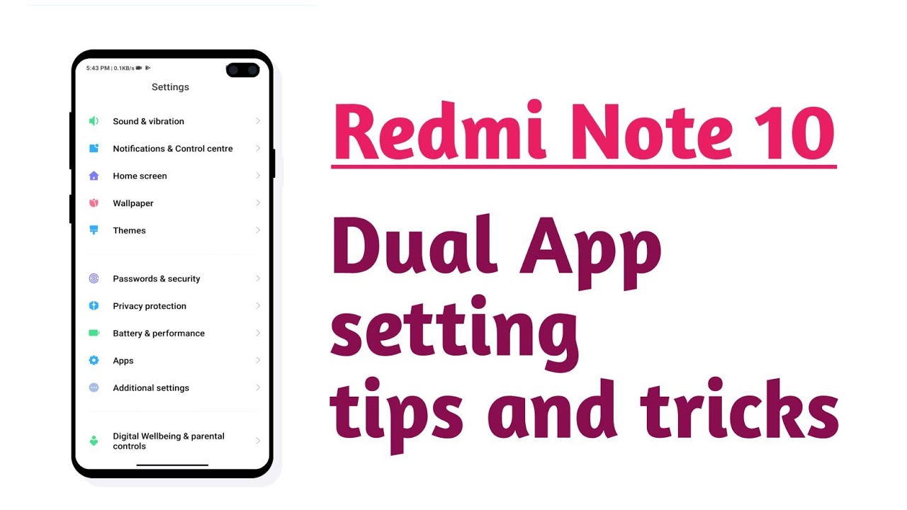 Redmi Note 10 , Dual App setting tips and tricks - YouTube