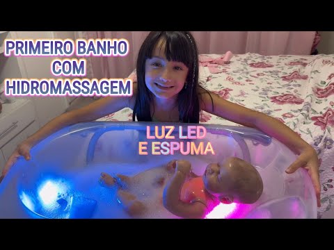 ROTINA DO BANHO DA BEBÊ REBORN COM HIDROMASSAGEM, LUZ LED E MUITA ESPUMA PRA IR DORMIR E RELAXAR