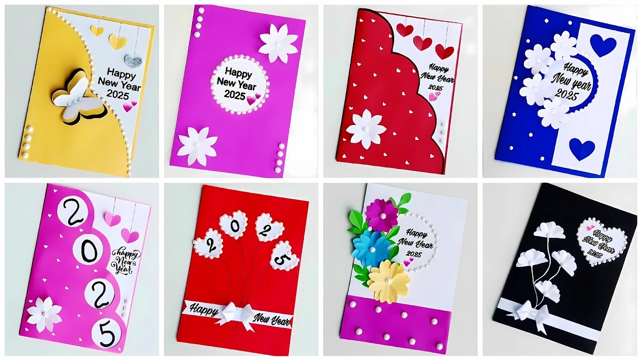 Happy New Year Card 2025/ 8 DIY Handmade New Year Card/How to make New ...