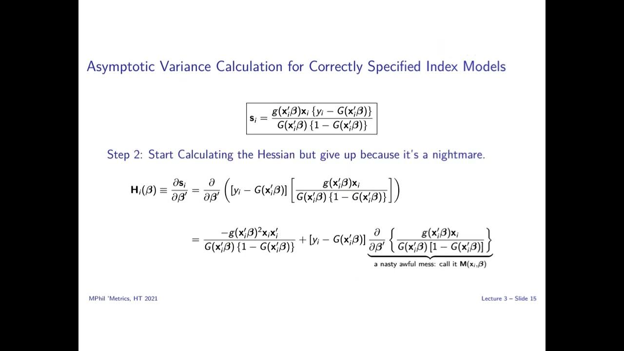 Lecture 3 Part 3 - Asymptotic Variance Calculations for Index Models - YouTube