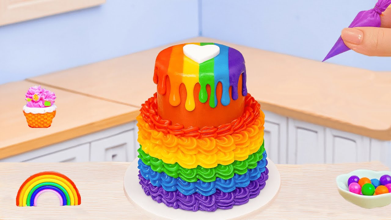 Mini Rainbow Cake Recipe With Chocolate💕Delicious Miniature Colorful ...