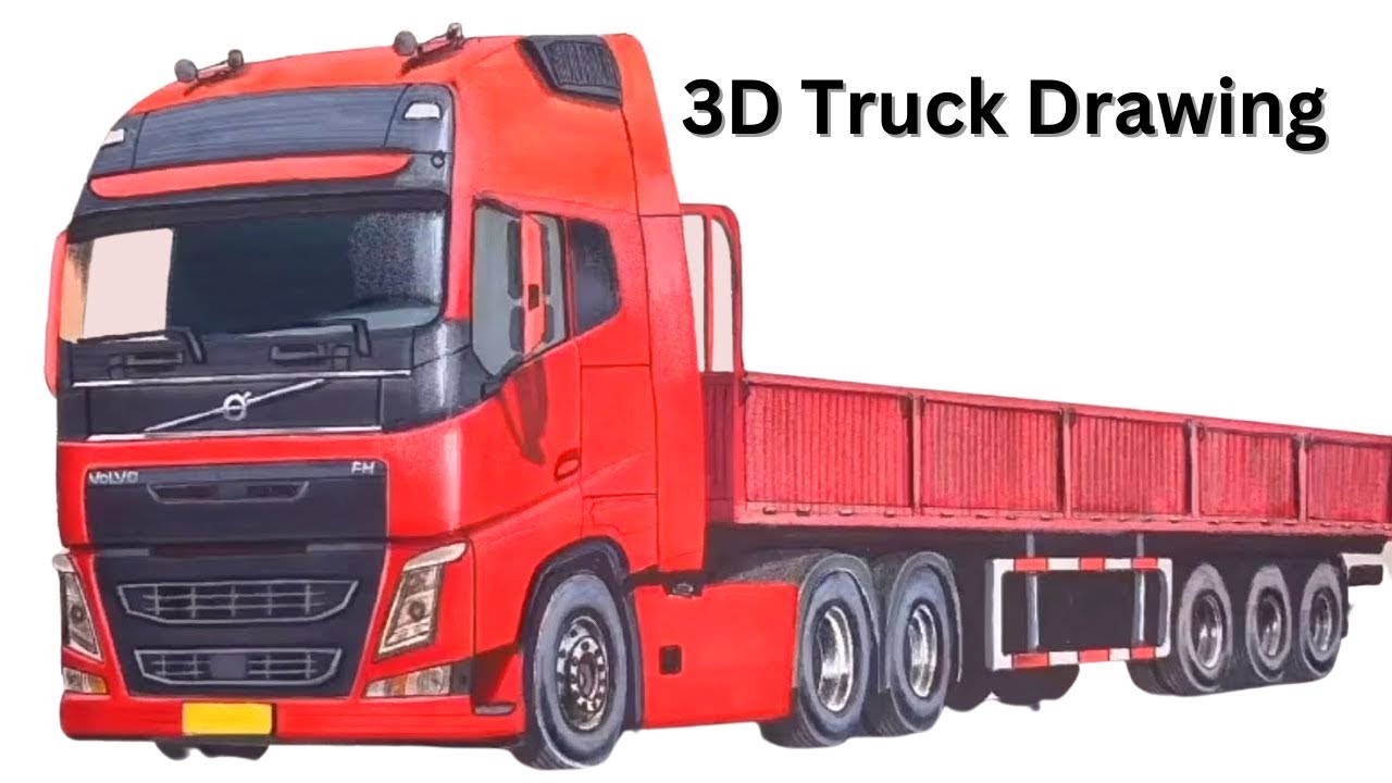 How to draw a truck || How to make 3d truck drawing.|| How to draw Long ...