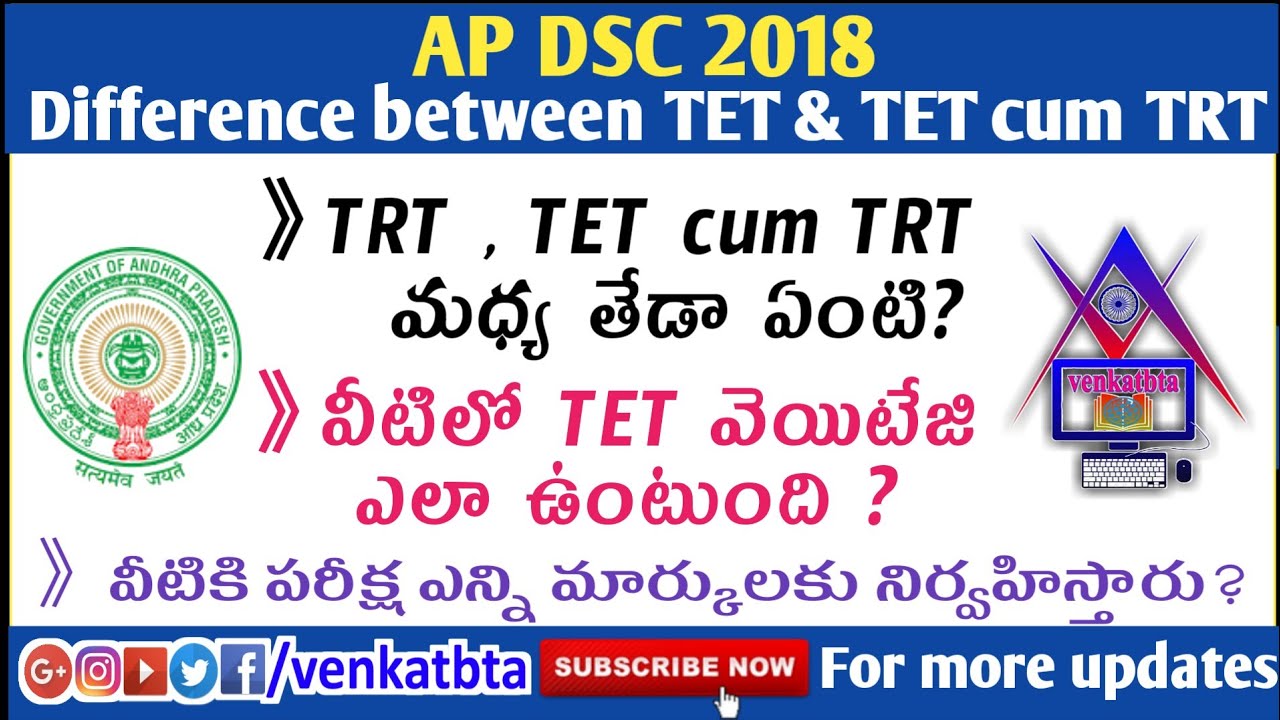 AP DSC 2018|Defference between TRT and TET cum TRT | TET weightage in ...