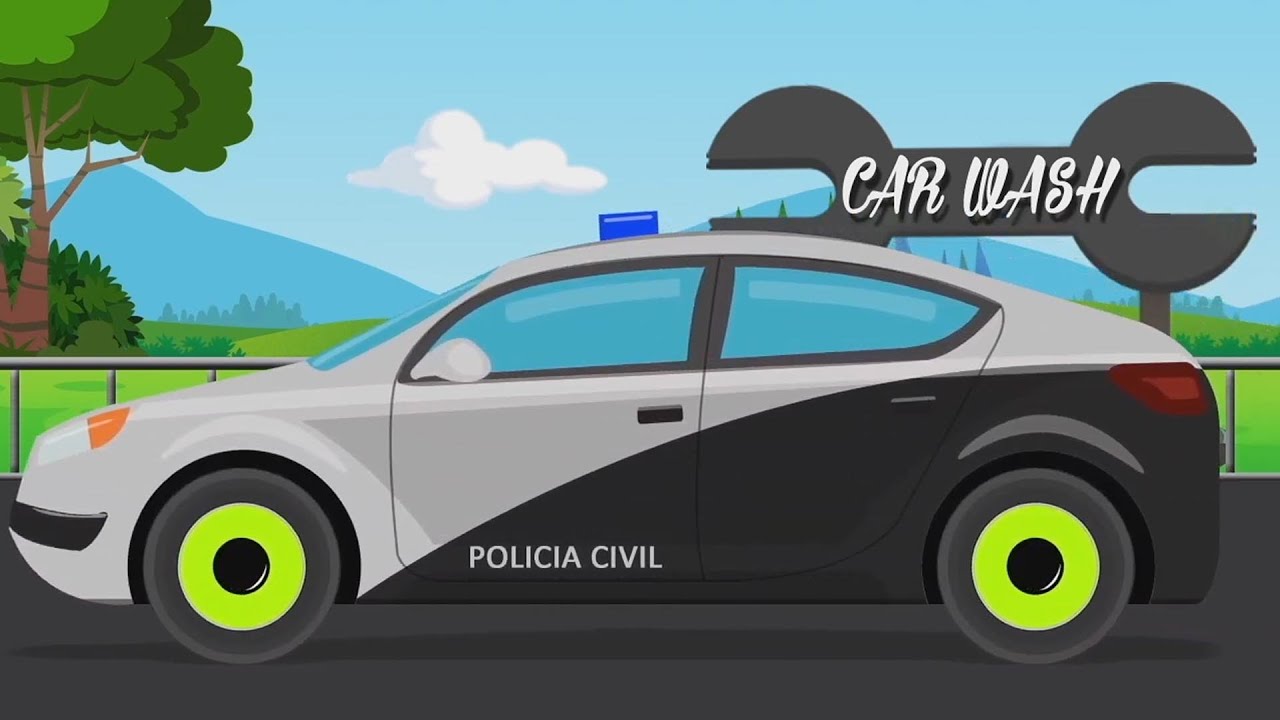 Police Car Wash, Animated Cartoon Video For Children - YouTube