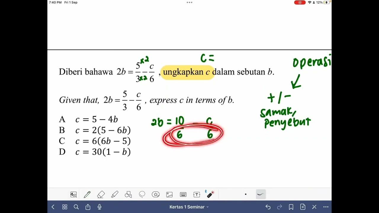 Algebra | Ungkapkan c dalam sebutan b - YouTube