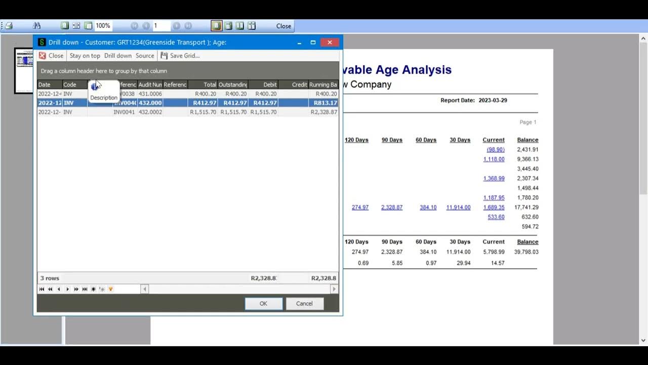 Sage 200 Evolution Age Analysis Report Drilldown Feature - YouTube
