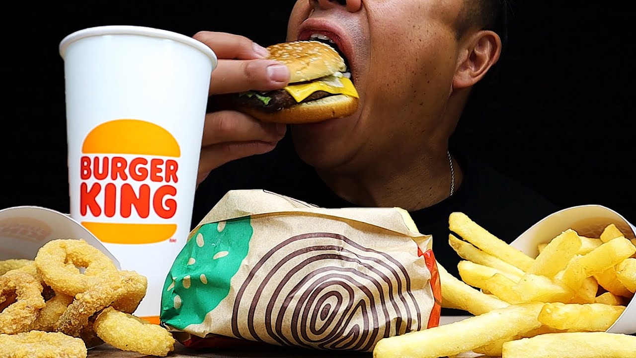 BURGER KING WHOPPER ONION RINGS AND FRIES FOR DINNER ASMR - YouTube
