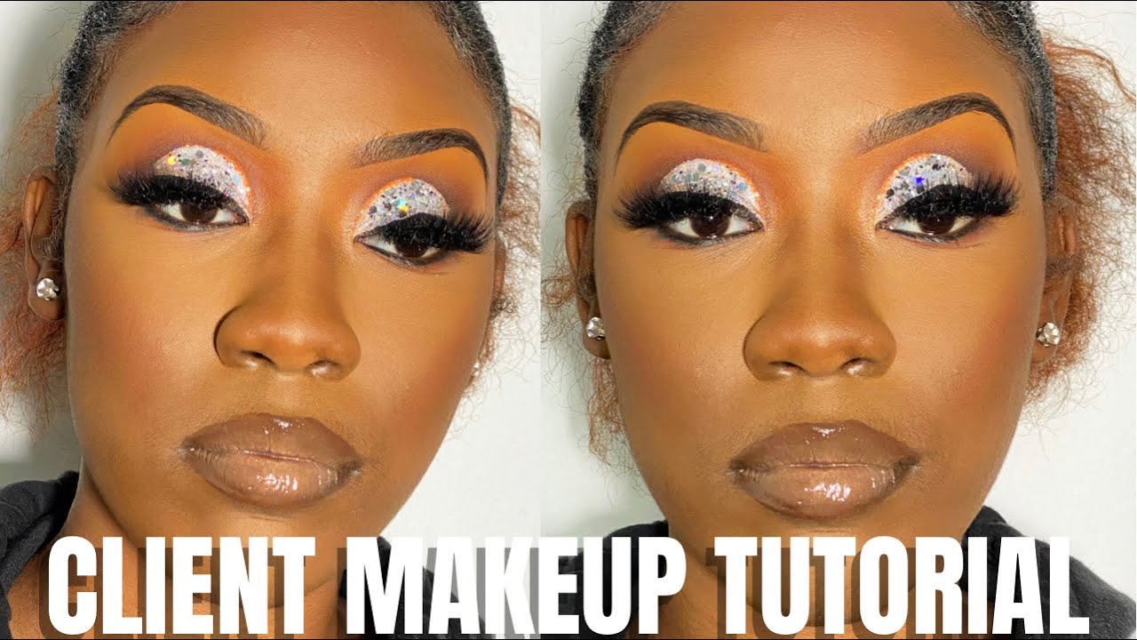 CLIENT MAKEUP TUTORIAL | FULL GLITTER CUT CREASE GLAM - YouTube