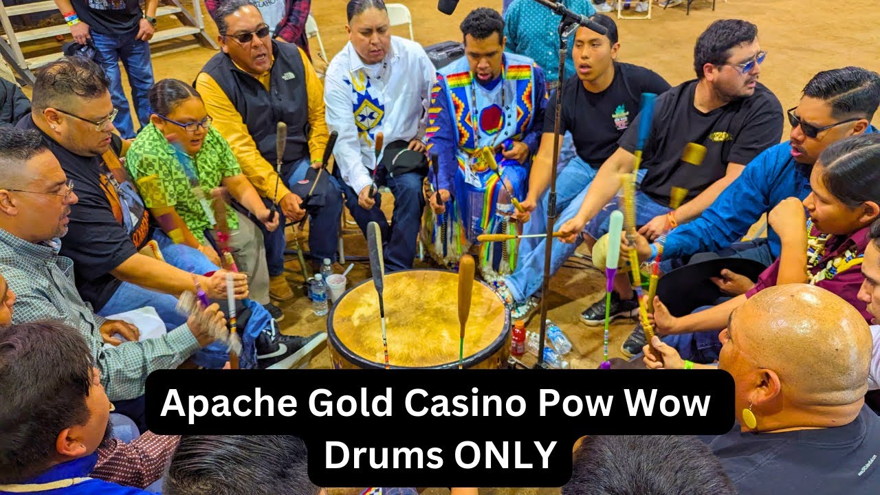 One round of all drums at The Apache Gold Casino Pow Wow 2024 - YouTube