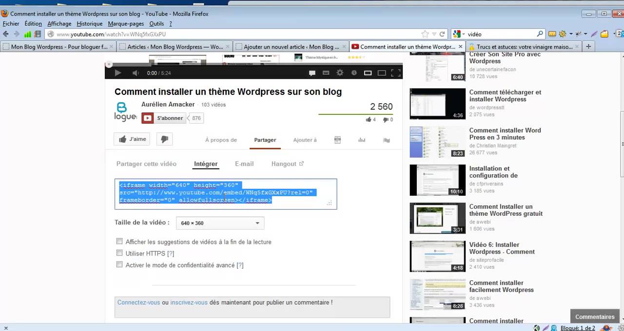 Wordpress Comment insérer une vidéo sur votre blog wordpress - YouTube