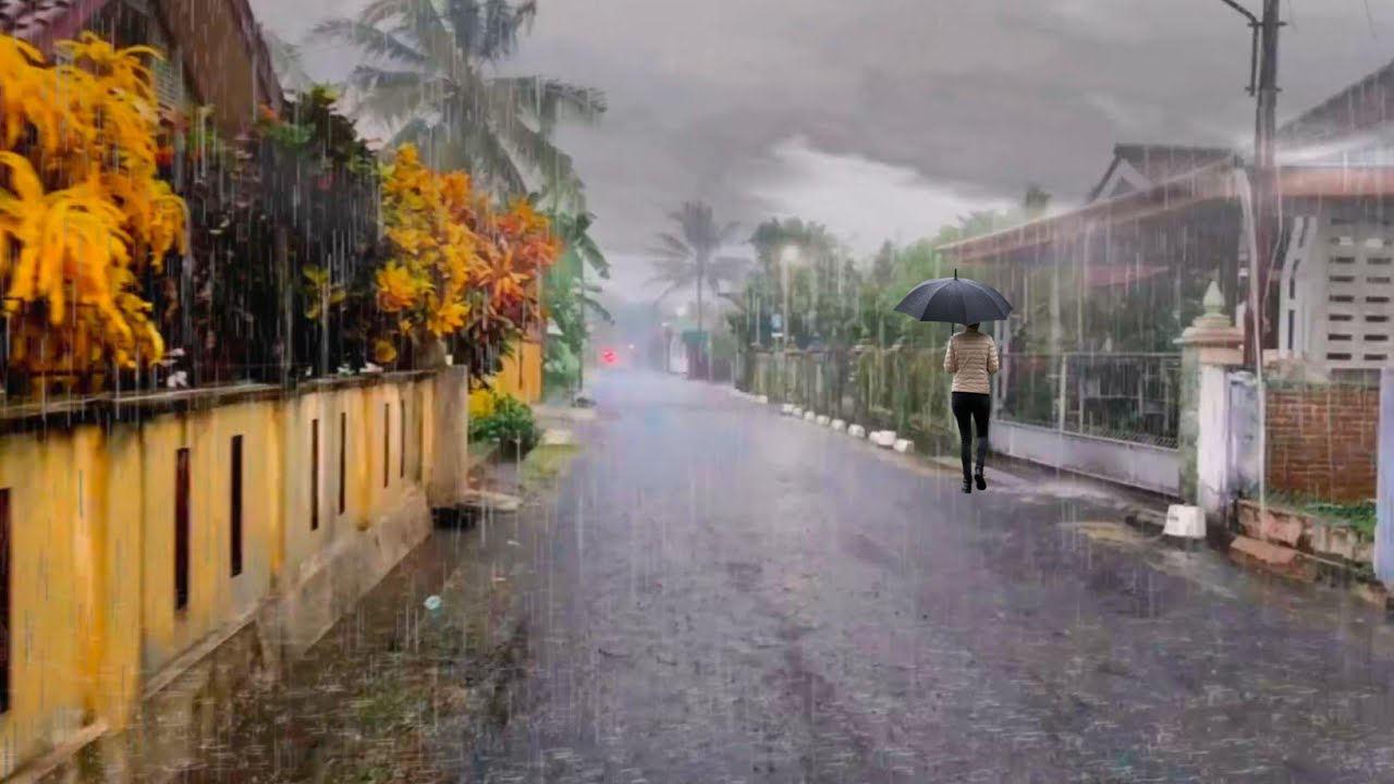 Rain Poured Down On The Quiet Village in The Late Afternoon || 3 Hours ...
