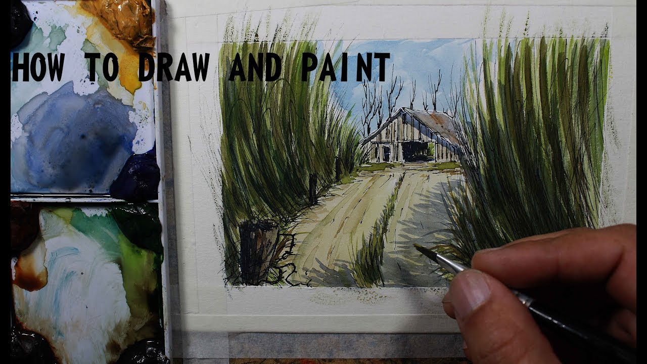 How to Draw and paint Barn and Guinea Grass in my crooked lines ...