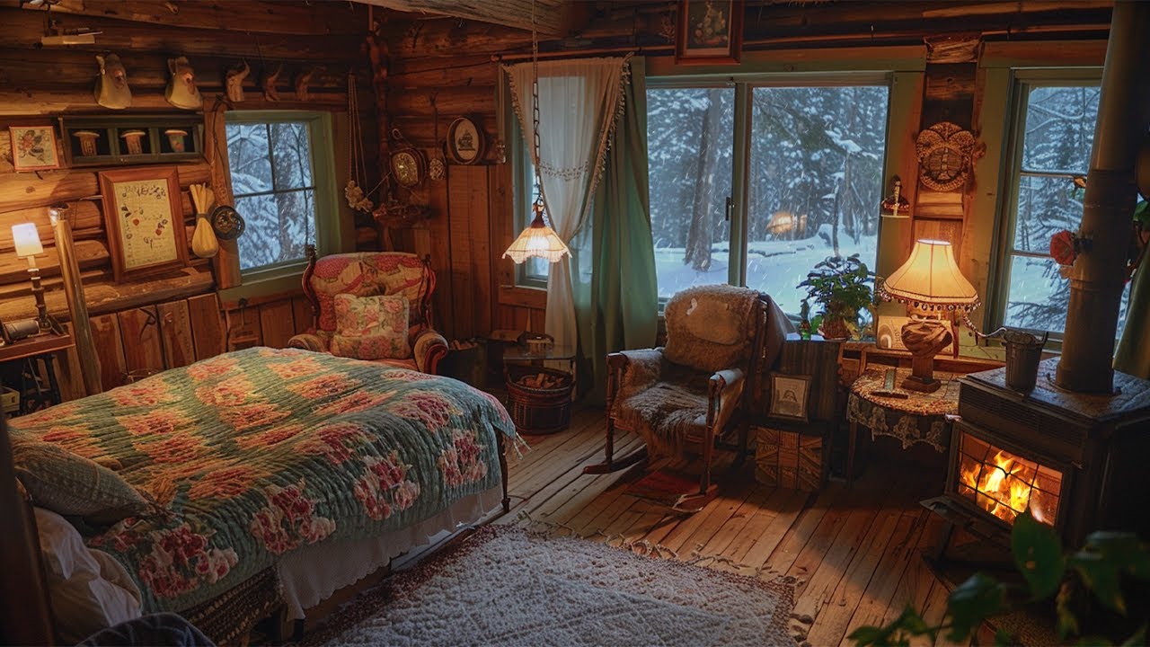 🔴Ultimate Winter Cabin Comfort | Drift into Sleep with a Cozy Fireplace ...