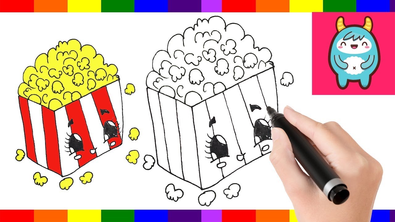 Art Drawing Tutorial: How to Draw Cartoon Popcorn box | Easy step by ...