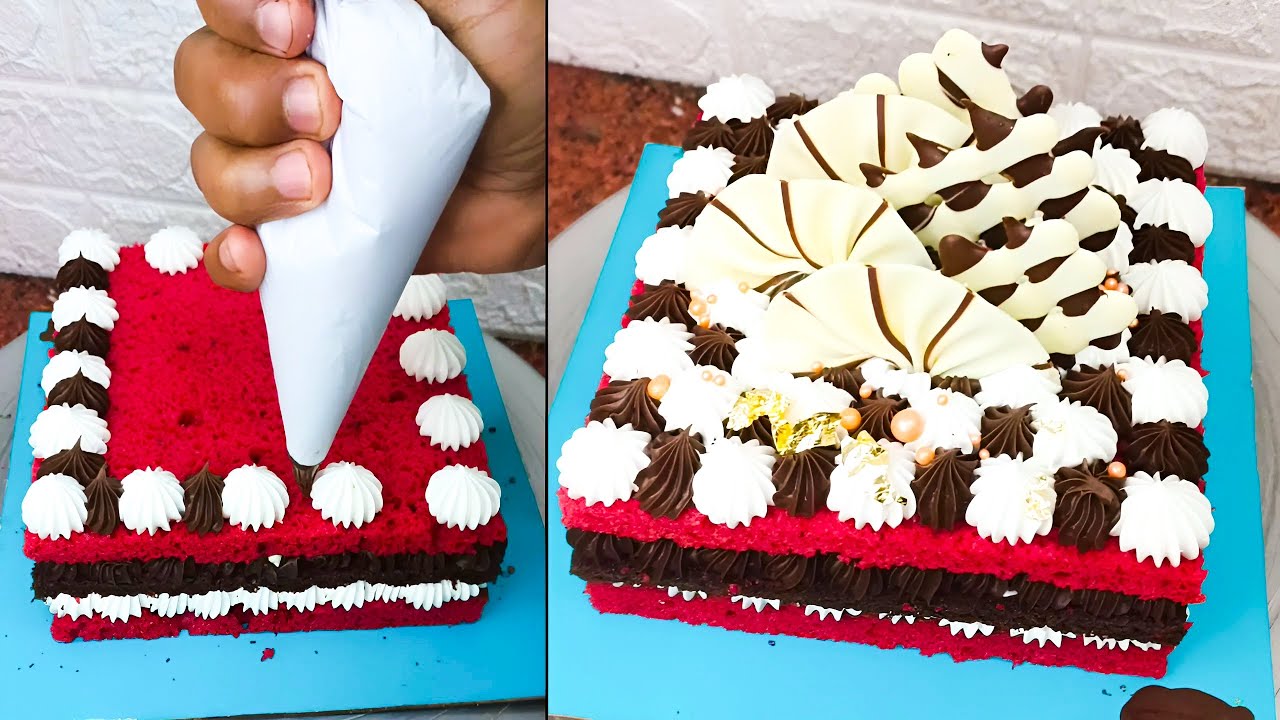 Red velvet layer cake | square shape Red velvet cake design ( whipped ...