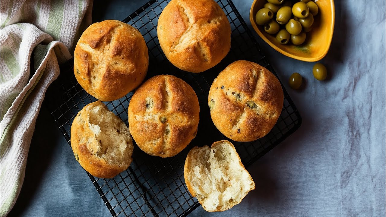 Easy Garlic & Olive Bread Rolls Recipe | Soft, Fluffy, and Full of ...