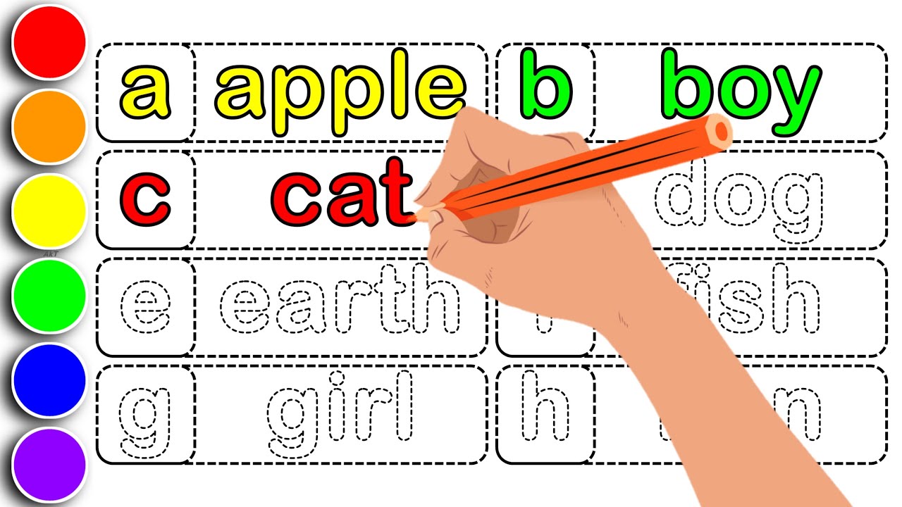 A to Z, Kids rhymes, collection for writing along dotted lines for ...