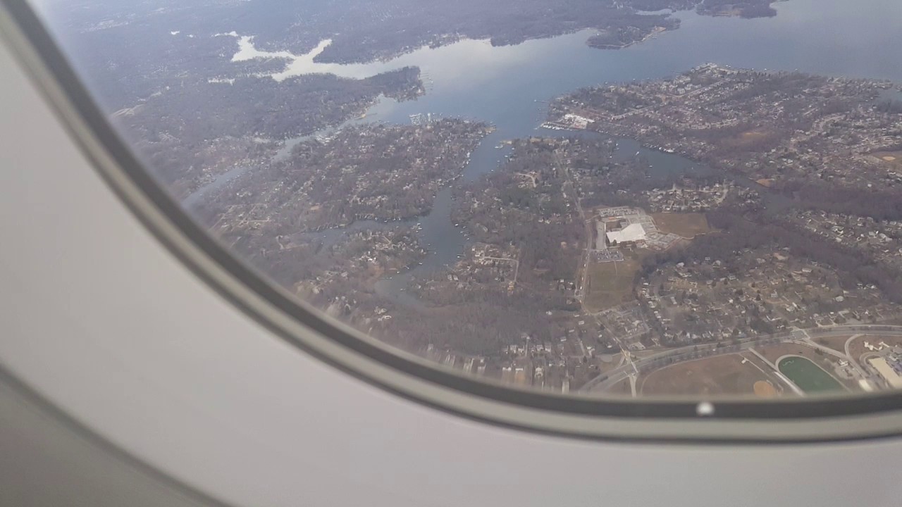 Baltimore Maryland aerial view of the city approaching airplane to BWI ...