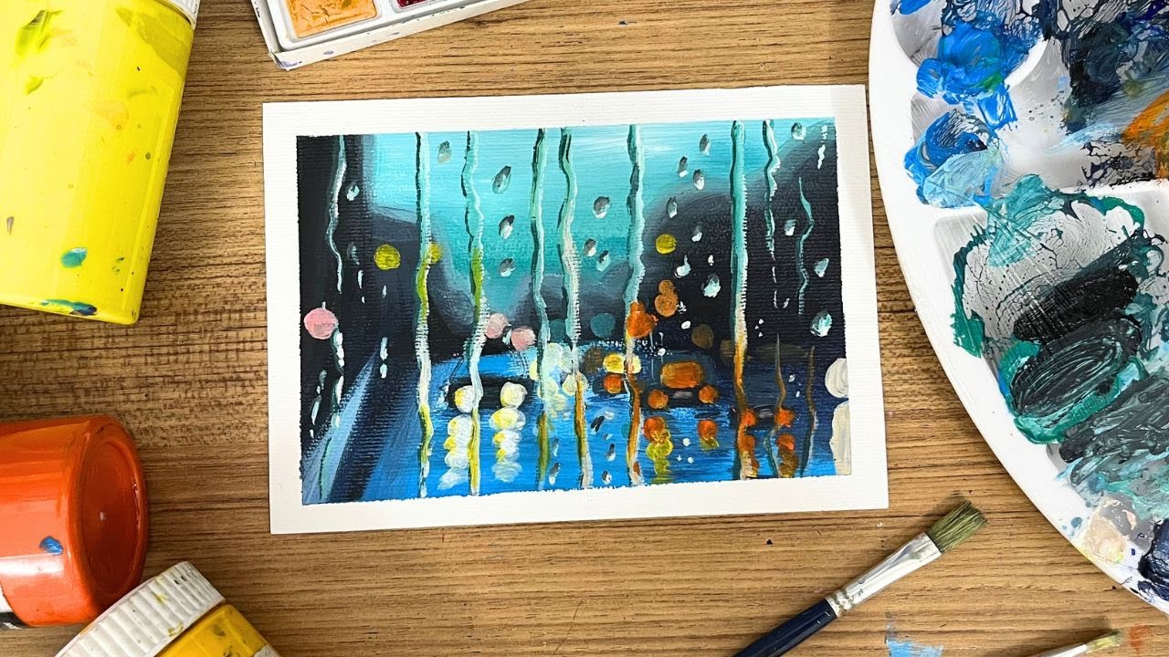 Raining Day | Acrylic painting for beginners step by step | Paint9 Art ...