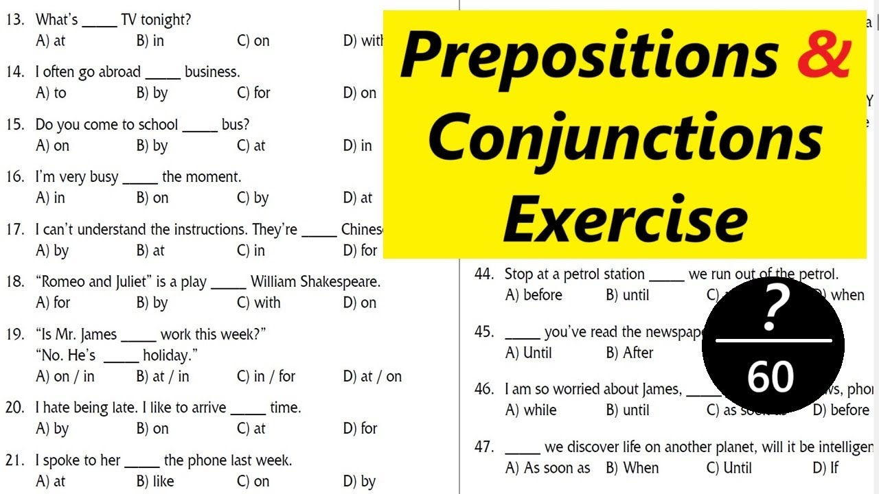 Prepositions & Conjunctions Exercise For ALL Exams | Score 60 out of 60 ...