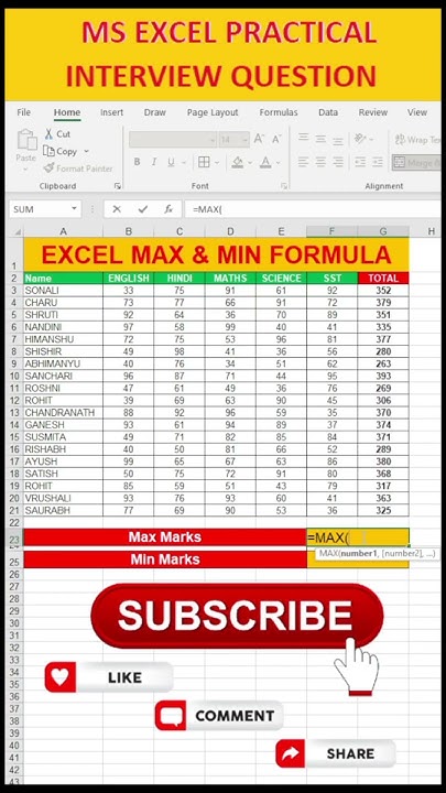 Excel Interview Question Students Marksheet in Excel #excel #exceltips #exceltutorial #msexcel ...