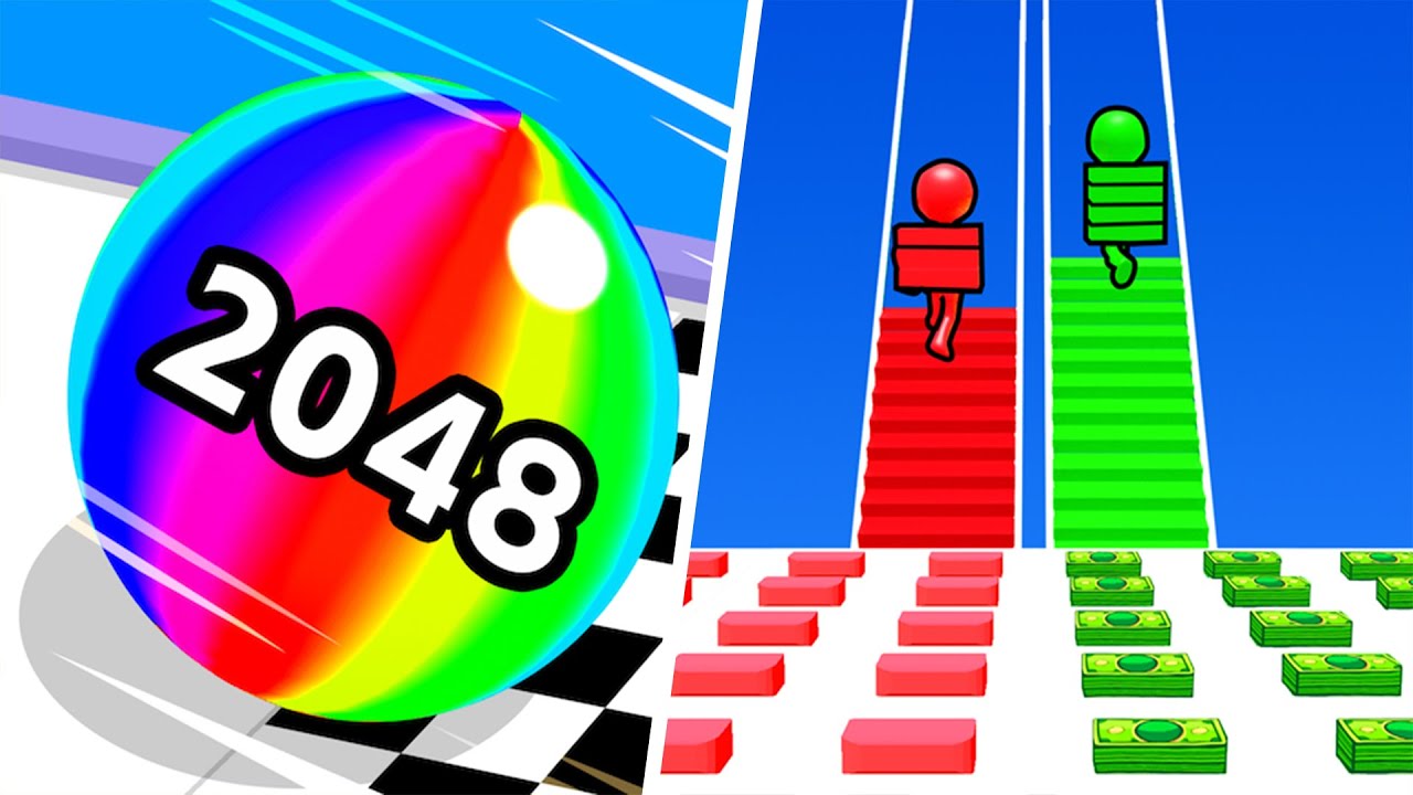 Bridge Race 3D 🆚 Ball Run 2048🌻🧿🌺🌈Max Levels Walkthrough Android IOS ...