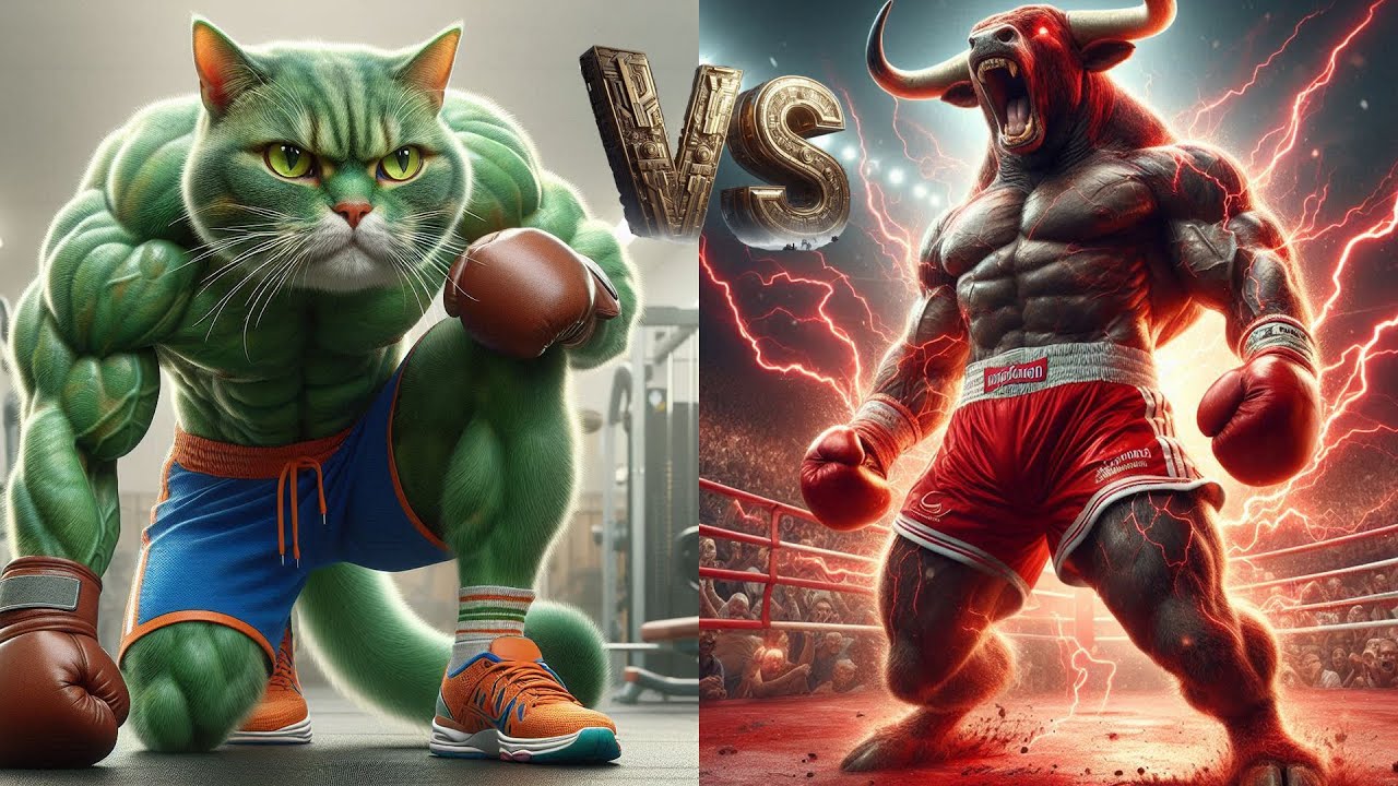 Green Cat Boxing With BULL💪😾🆚🦬BULL #AI #CatAI #boxingai #cat #catlover ...