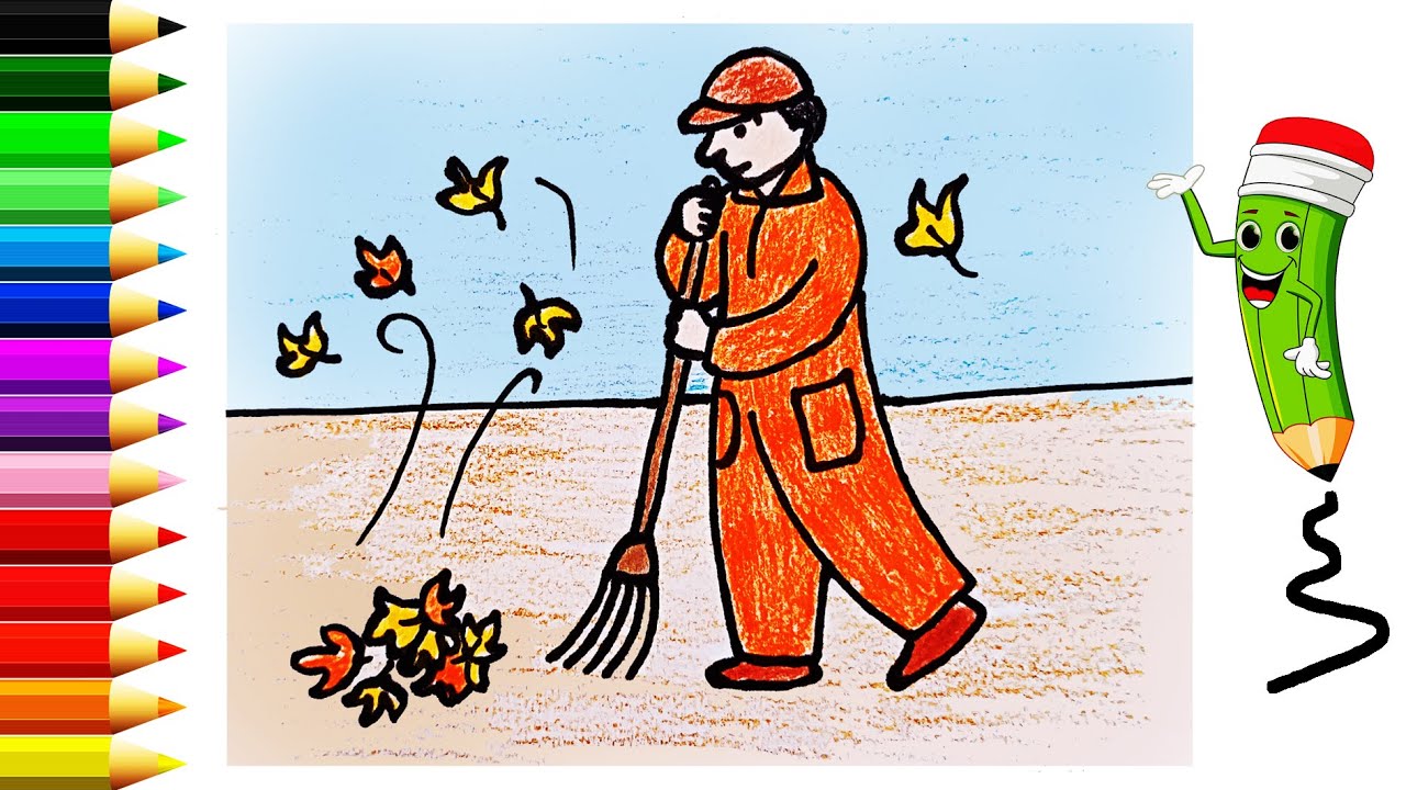 Drawing And Coloring A Sweeper Tutorial | Jobs Tutorial For Kids - YouTube