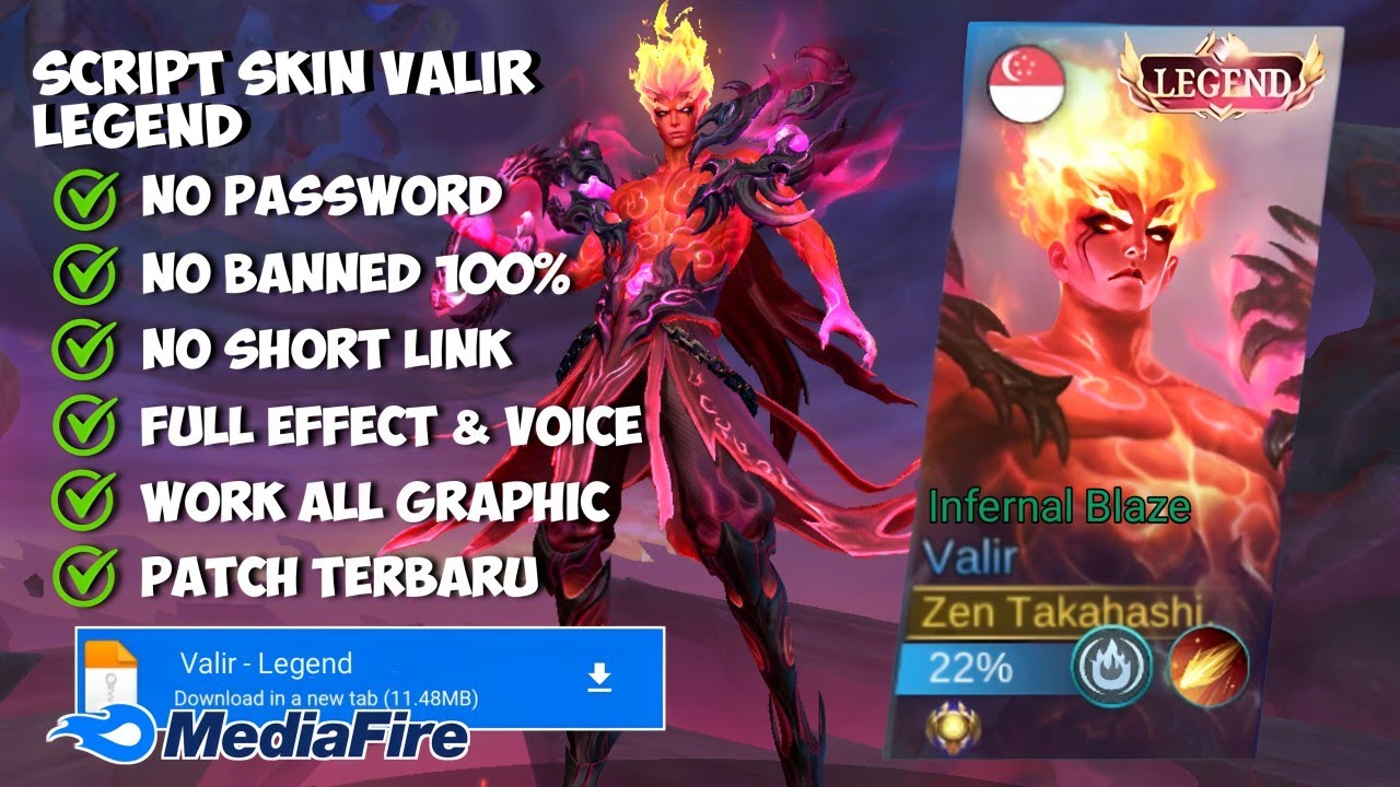 SCRIPT SKIN VALIR LEGEND - INFERNAL BLAZE | NO PASSWORD | FULL EFFECT ...