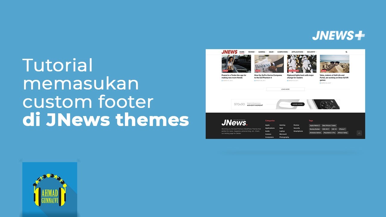 Tutorial memasukan custom footer di JNews themes - YouTube