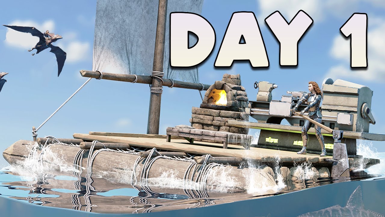 Surviving SOLO On A Raft In ARK Day 1 - YouTube