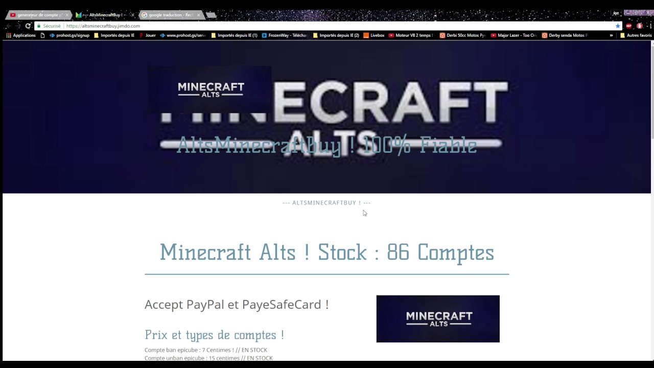 tuto:comment avoir un alts minecraft avec AltsMinecraftBuy - YouTube