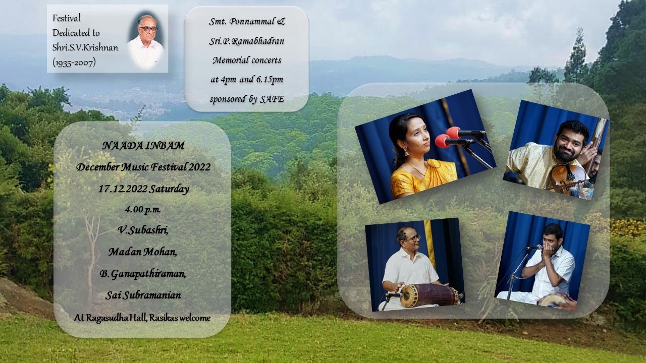 Naada Inbam Dec Music Festival 2022 - Vidushi V.Subashri - SAFE Concert ...