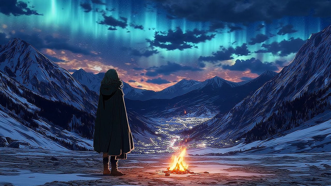 Campfire Beneath the Northern Lights | Relaxing Medieval Fantasy Music ...