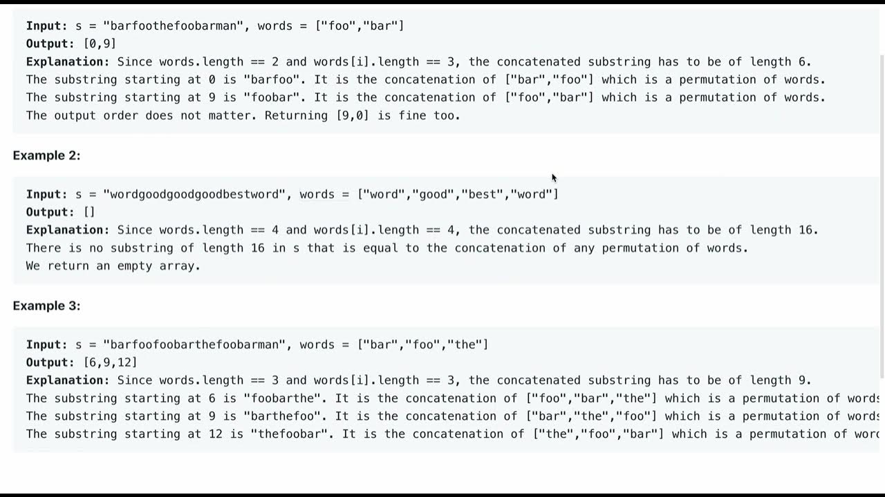 30. Substring with Concatenation of All Words using Sliding window - Java Solution - YouTube