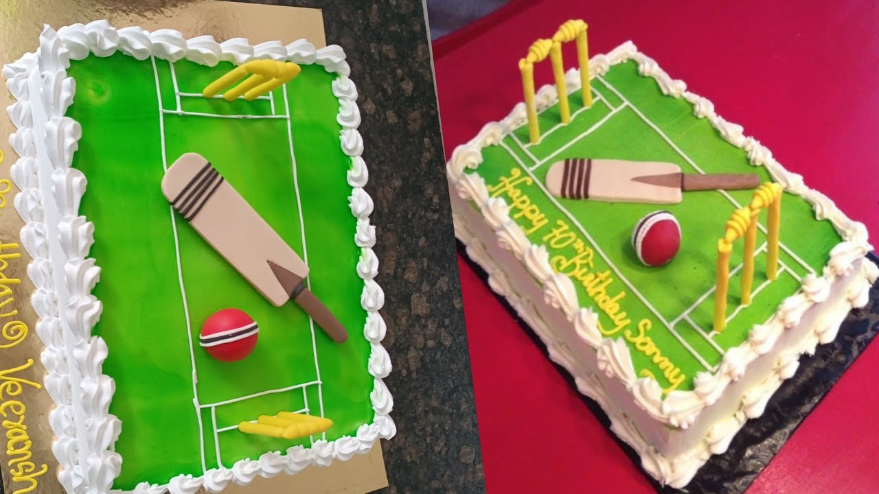 cricket ground theme cake // simple cricket theme cake//cricket pitch ...