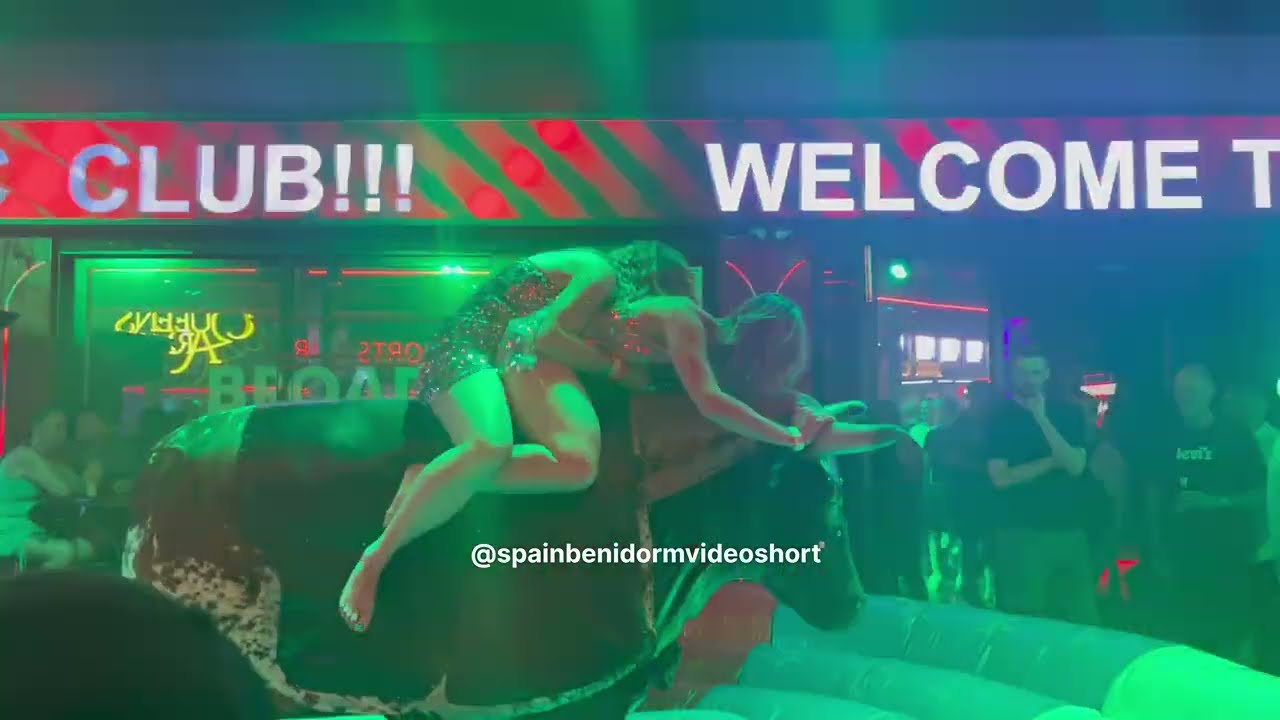 2 Beautiful Girls Bull 🐂 Riding Tonight In Benidorm Crazy Night Fun