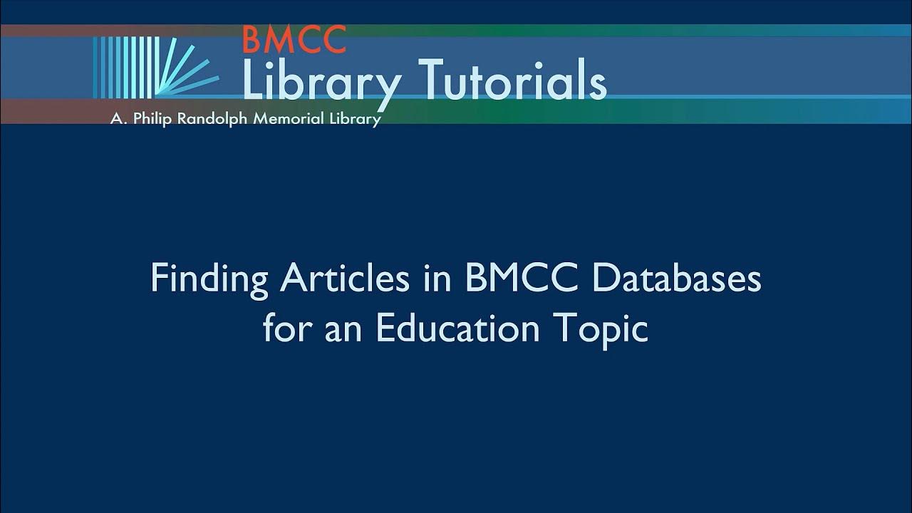Finding Education Articles in BMCC Library Databases - YouTube