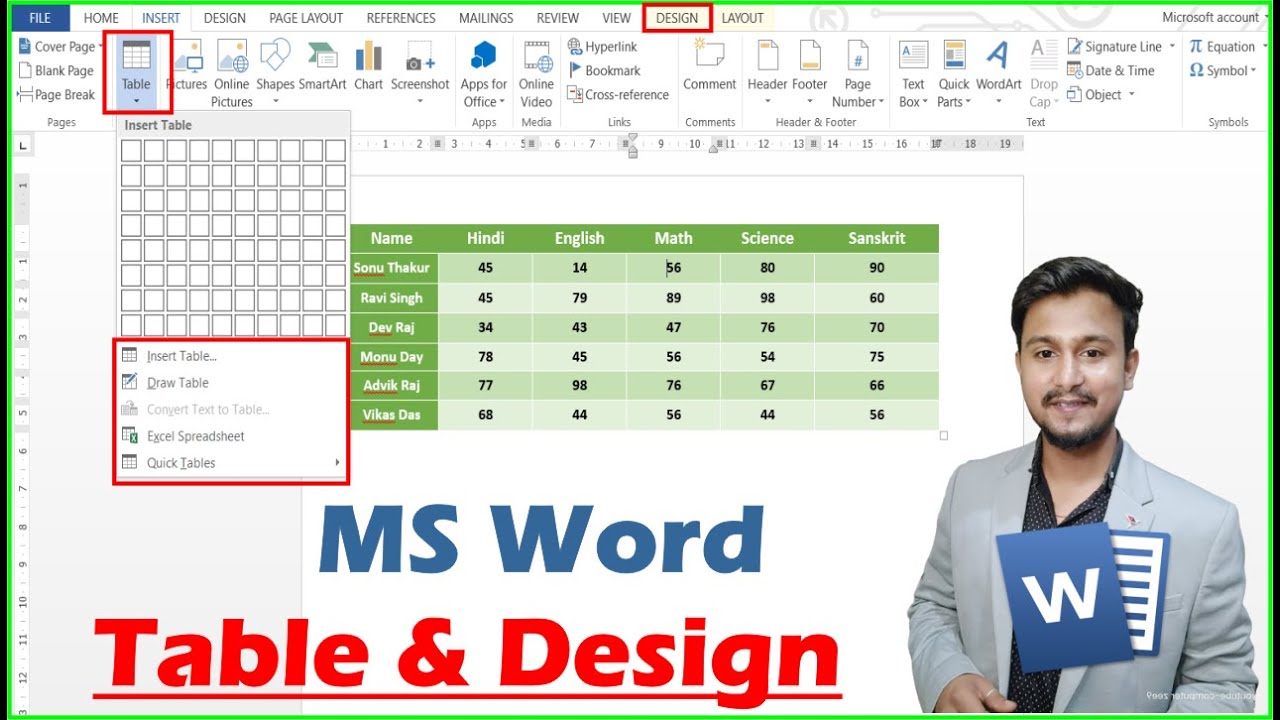 How to insert table in MS Word | MS Word Table Tutorial | Table in Word - YouTube