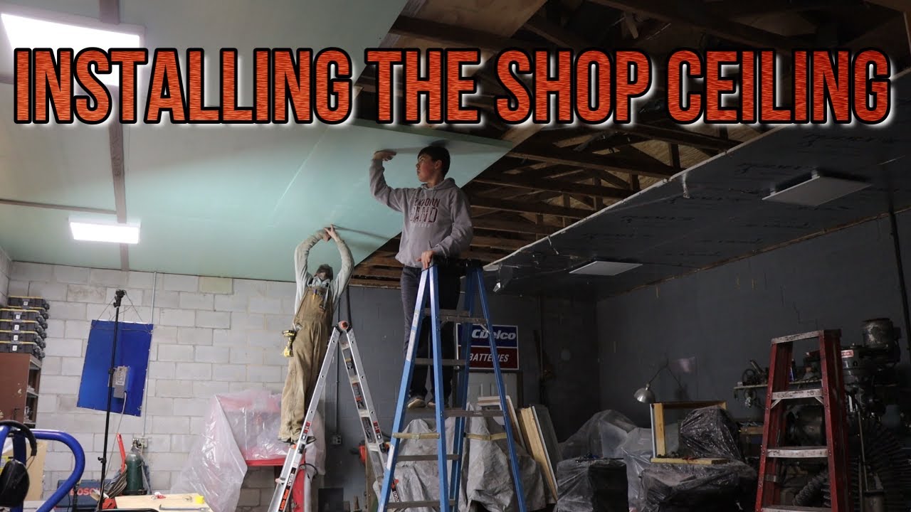 Installing the new shop ceiling! One step closer to finished! - YouTube