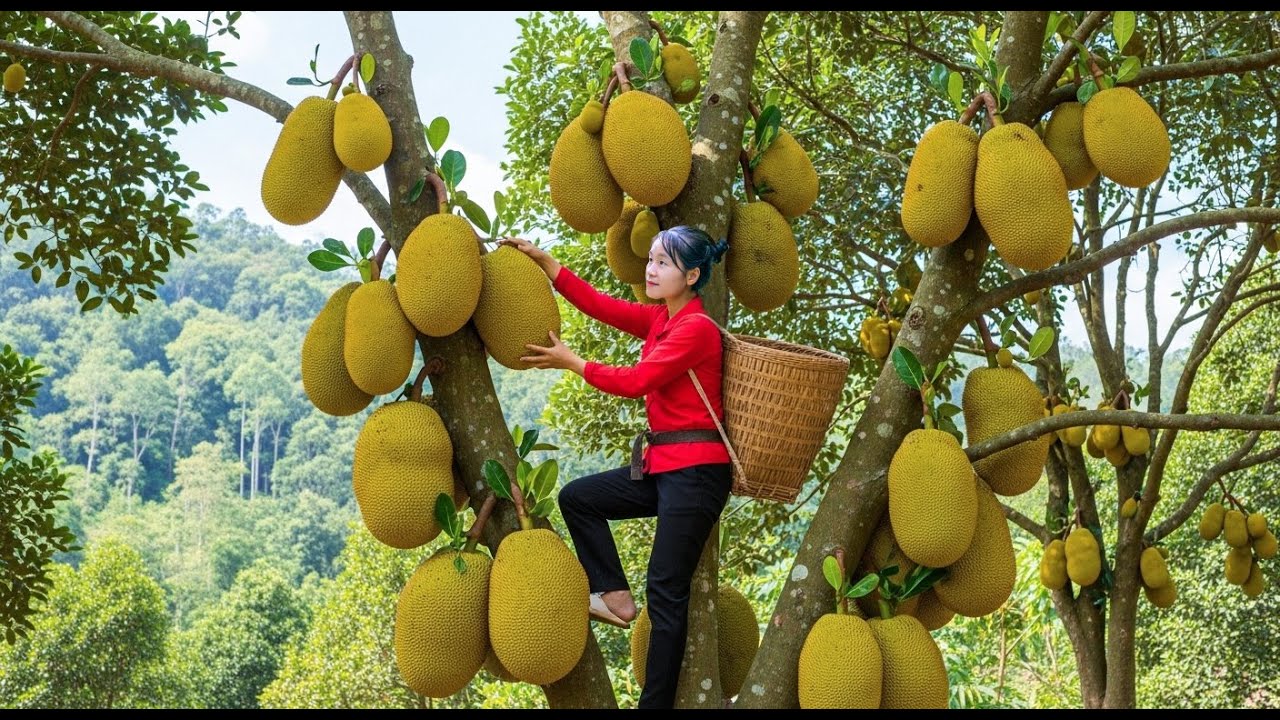The Process of Harvesting Biggest Jackfruits on High Tree Goes to ...