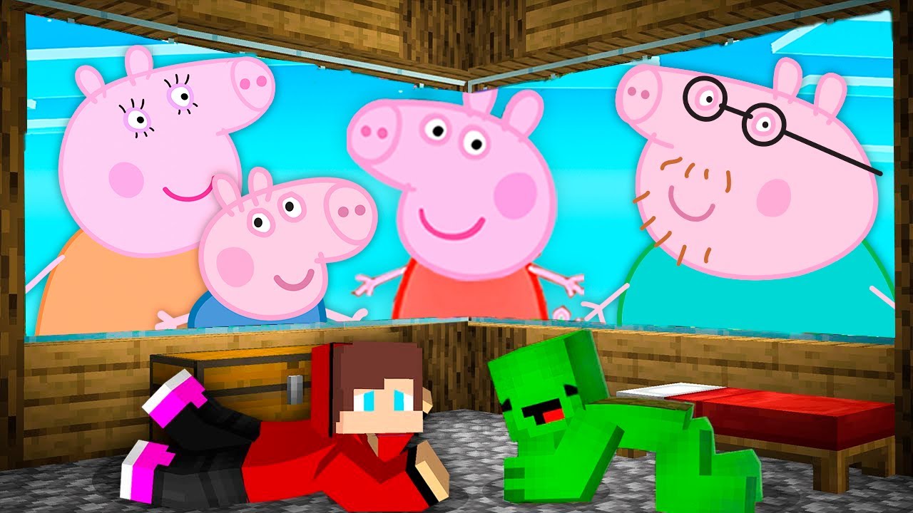 JJ and Mikey HIDE from PEPPA PIG family in Minecraft Challenge Maizen Security House - YouTube