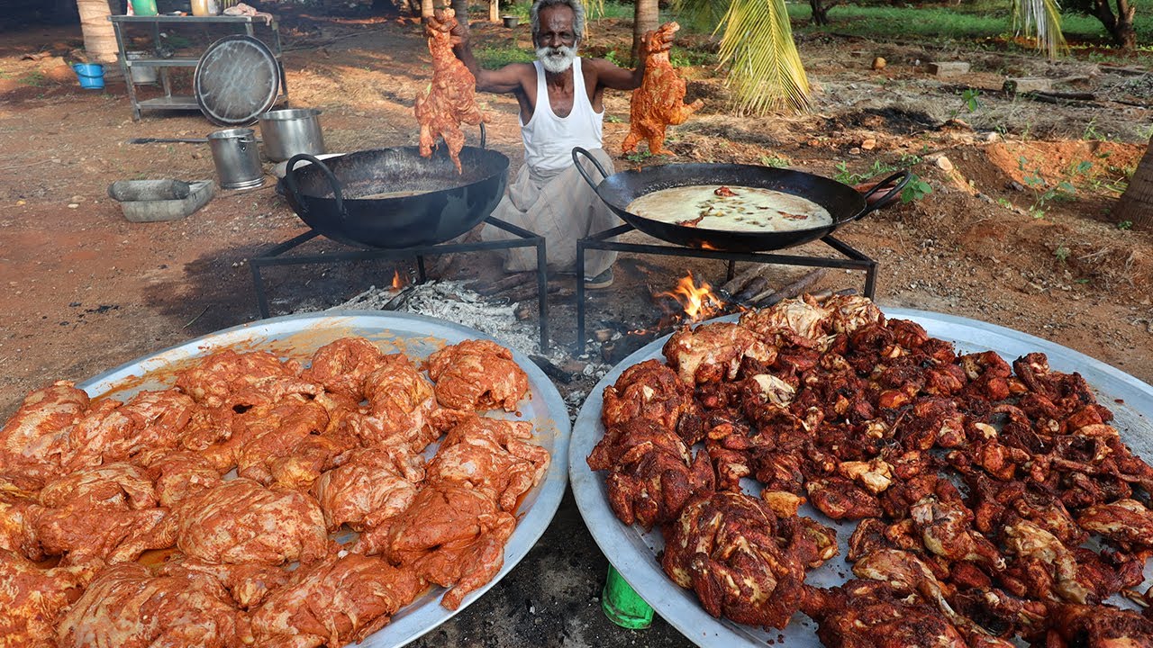 100 KG!!! FRIED Chicken prepared by Daddy Arumugam / Village food ...